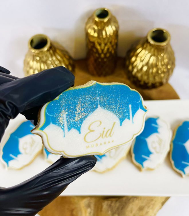 Eid Mubarak Blue with Gold Sparkles - Beyond Biscuits - Custom Cookies ...